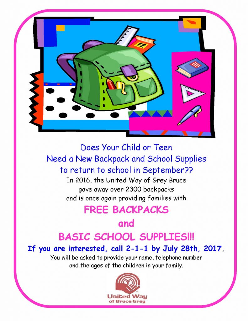 2017 BackPackPoster - United Way of Bruce Grey