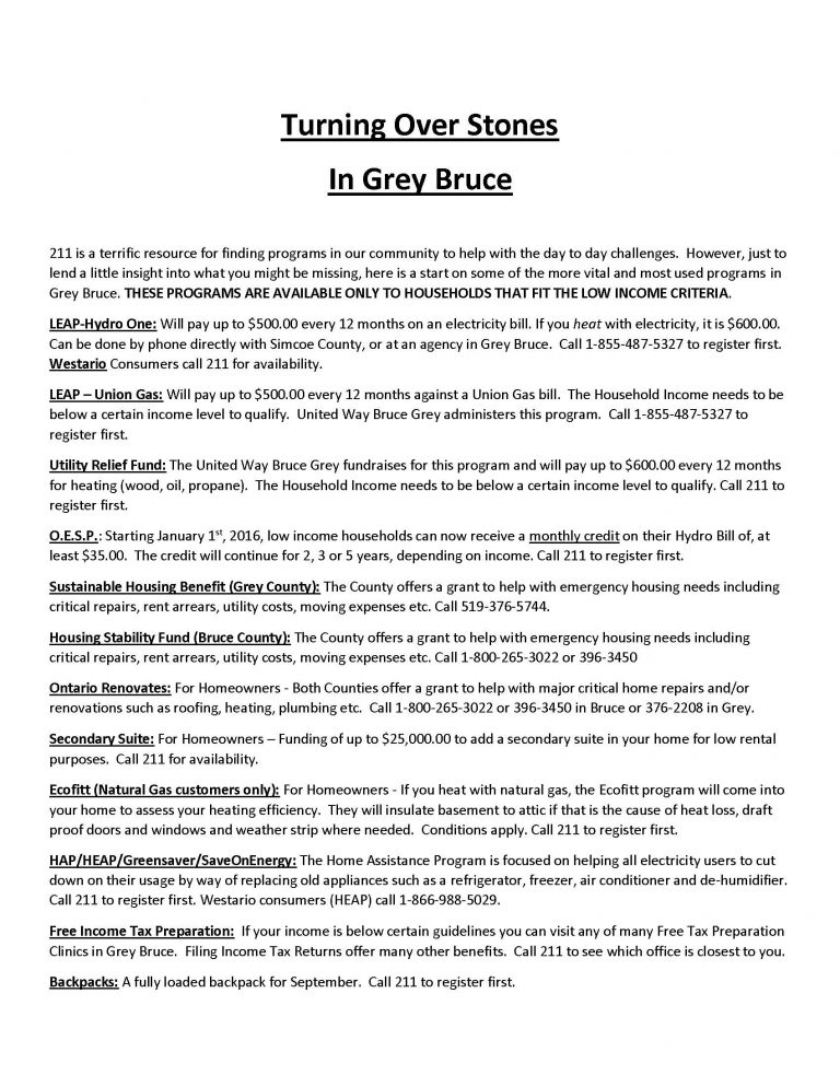 Turning Over Stones -April 2018 update - United Way of Bruce Grey